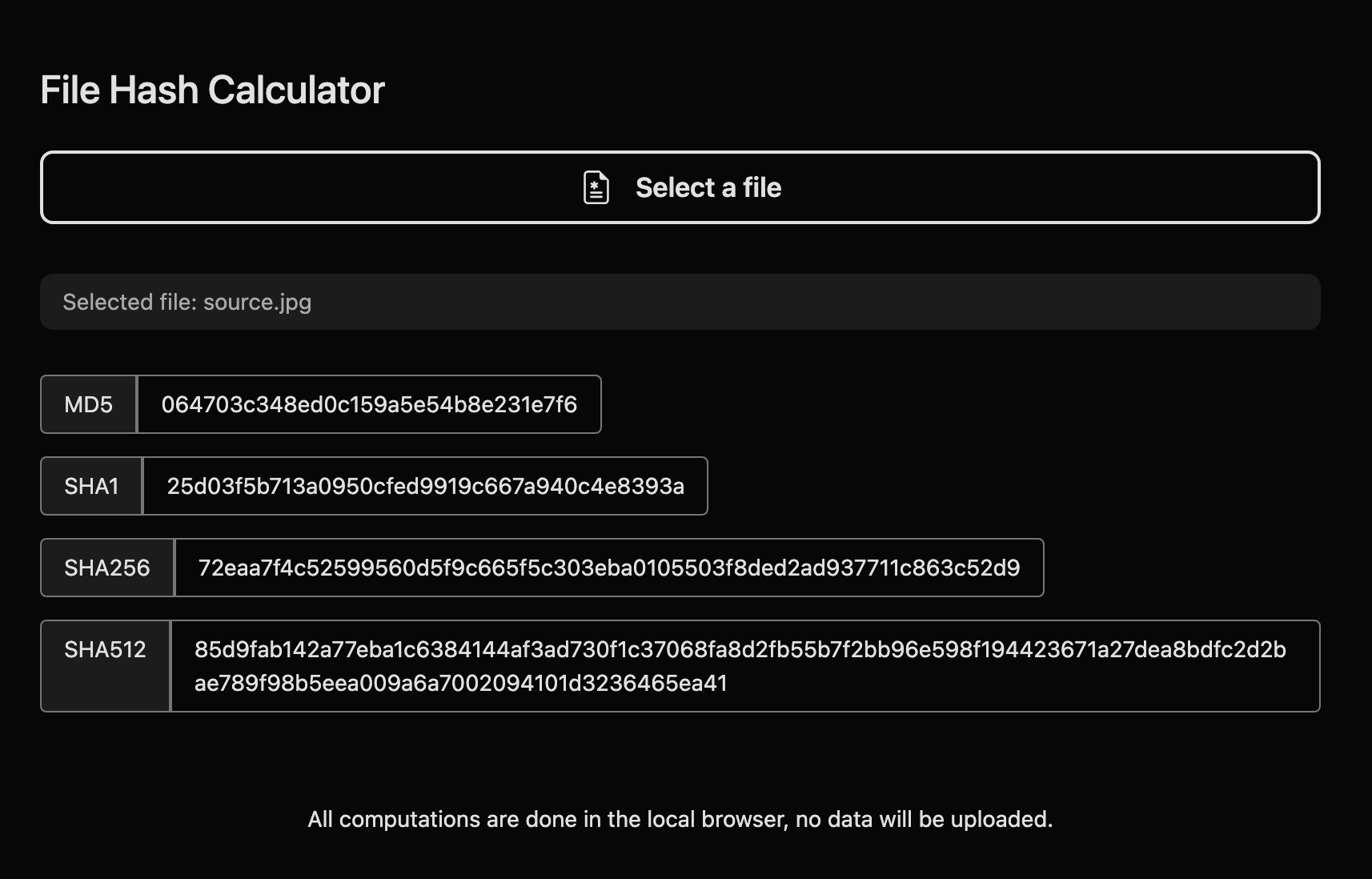 File Hash Calculator - Online MD5/SHA1/SHA256/SHA512 Checksum Tool